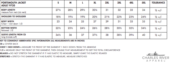Sizing Chart Human Rain Jackets - Heartland Animal Shelter