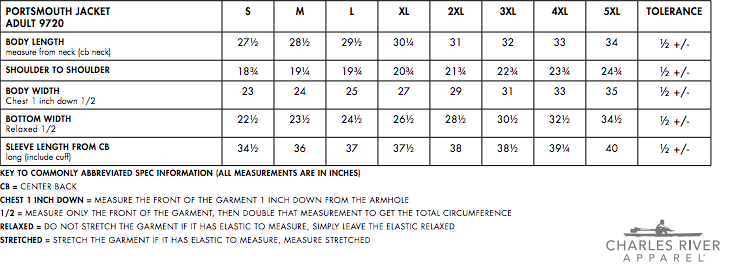 Sizing Chart Human Rain Jackets - Heartland Animal Shelter